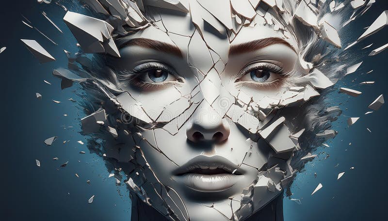 Striking Moment of Disintegration White Womans Face in a Shatteringly ...