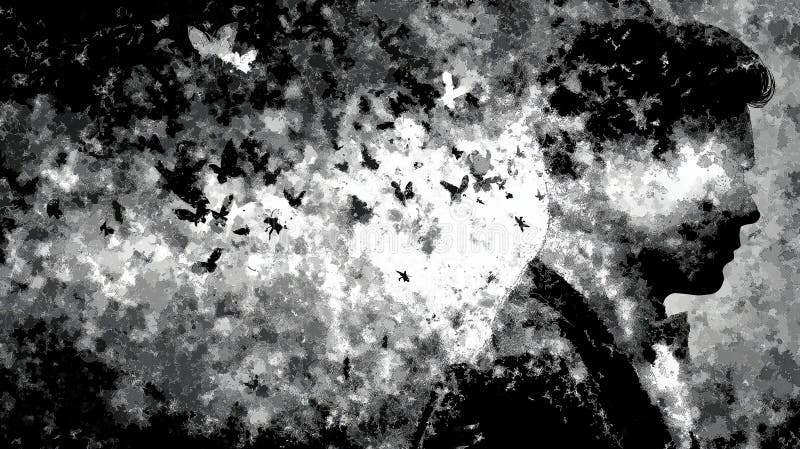 Abstract Profile of a Man Disintegrating into Butterflies Stock ...