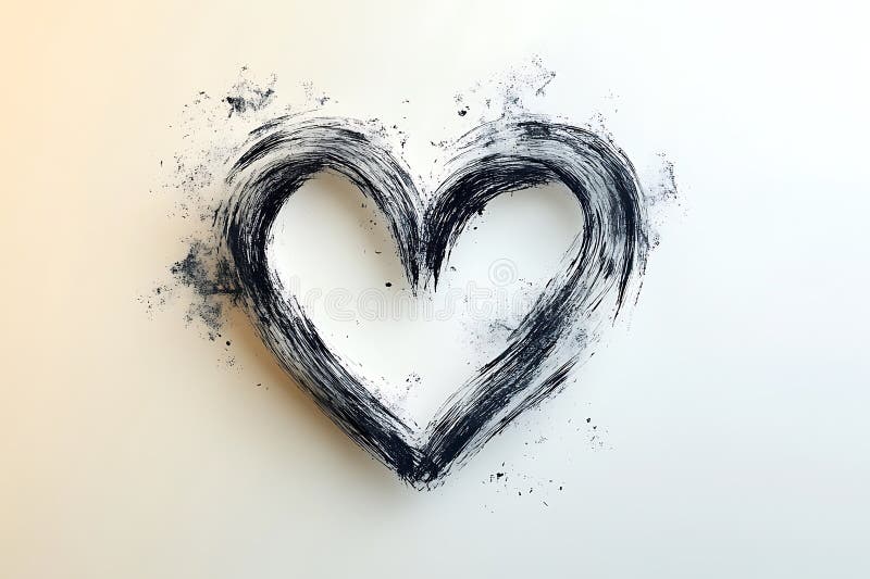 Abstract Black Ink Heart Shape, Romantic Brush Stroke Painting, Grunge ...