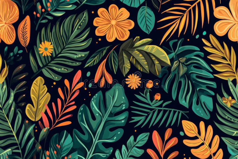 Striking and Multicolored Floral Print Adorned with Complex Leaves and ...