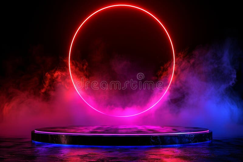 A Striking Neon Blue Platform Illuminated by a Vibrant Circular Light ...