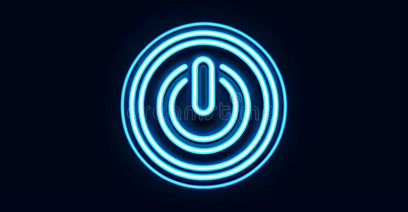 A Striking Neon Power Button Symbol Glowing in Blue and White Against a ...