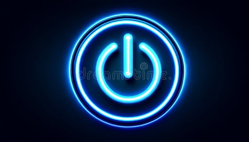 A Striking Neon Power Button Symbol Glowing in Blue and White Against a ...
