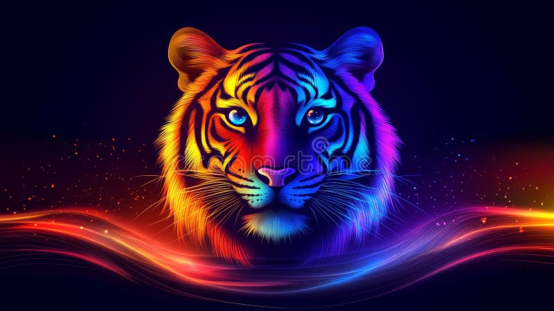 A Striking Neon Tiger Image with a Rainbow Palette, Suitable for ...