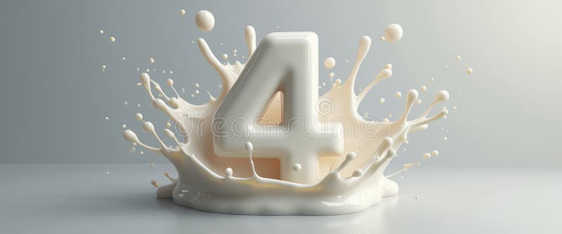 Dynamic Splash of Milk with a Bold Number Four Stock Image - Image of ...