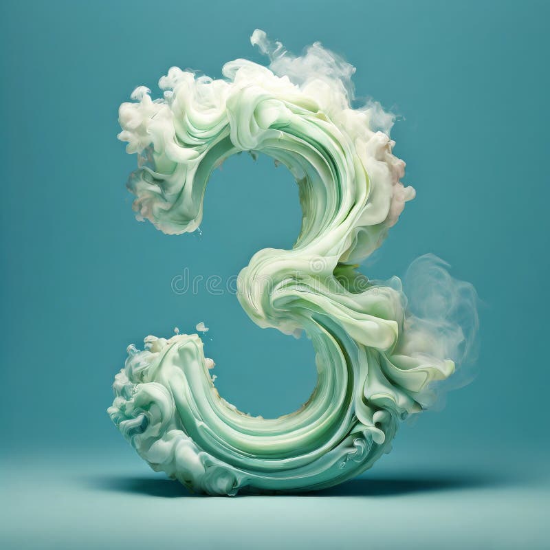 Surreal Number Three Made of Swirling Pastel Smoke in Teal Tones Stock ...