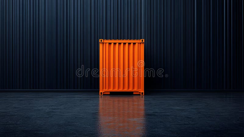 Striking Orange Container Centered in a Dark Warehouse, Symbolizing ...