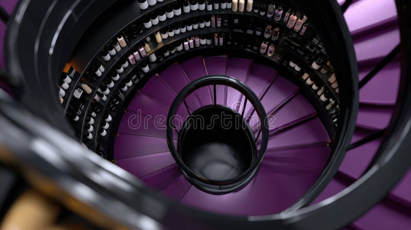 A Striking Overhead View of a Spiral Staircase with Vibrant Purple ...