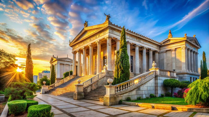 A Striking Panoramic View of Athens Library Ancient Greek Columns ...