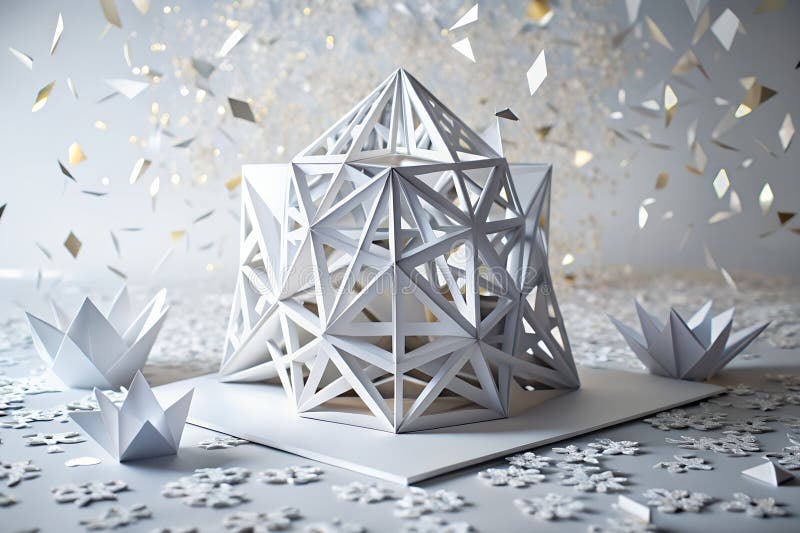 Geometric Paper-Cut Birthday Sculpture with Monochrome Confetti Stock ...