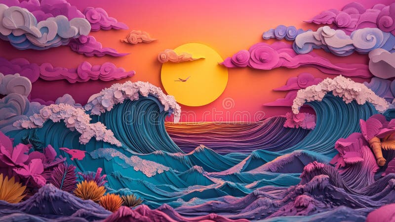 A Striking Paper Cut-out Representation of Waves and a Sunset ...