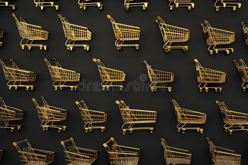 Striking Pattern of Golden Shopping Carts Set Against Black ...