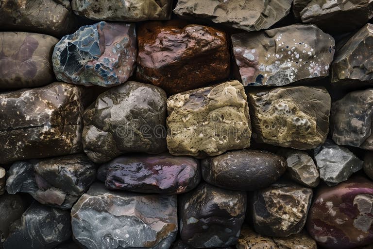 A Striking Pattern of Variously Colored, Smooth Rocks. the Rocks are of ...