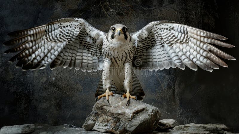 Majestic Peregrine Falcon on Rocky Terrain with Outstretched Wings ...
