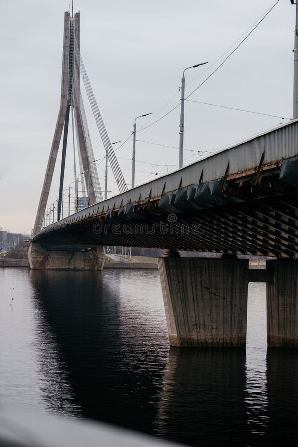 A Striking Perspective of a Cable-stayed Bridge Over a Calm River ...