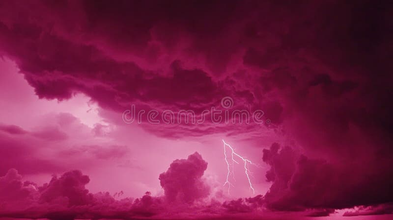 Striking Pink Clouds Illuminated by Lightning Over a Dark Horizon ...