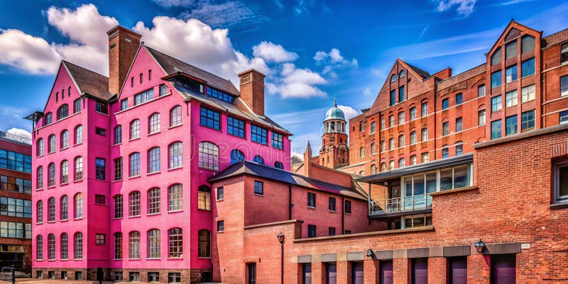 Striking Pink Modern Building Amidst Brick Urban Structures a ...