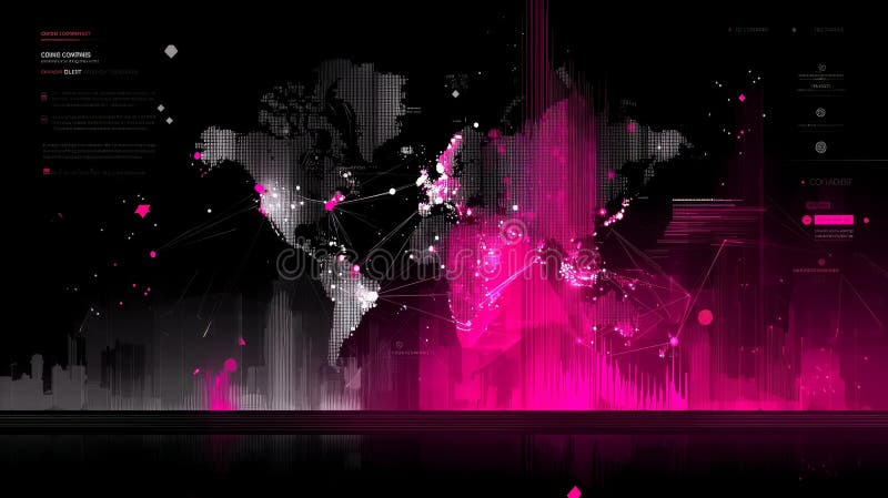 Striking Pink World Map on Black, a Visual Representation of Global ...