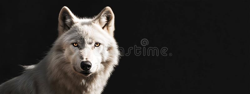 Intense Arctic Wolf Portrait Gaze on Black Background with Ample Copy ...