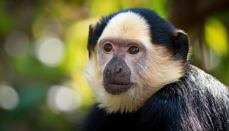 Vivid Closeup of a Regal Whitefaced Capuchin Monkey, Gazing Intently ...
