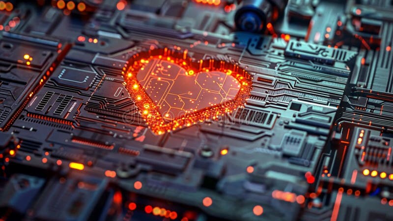 Innovative Heart Design Created with Glowing Circuitry Elements ...