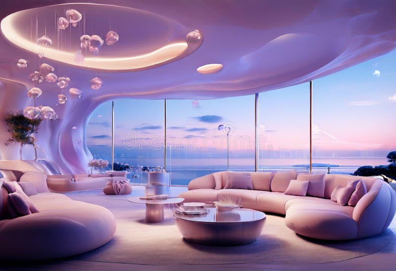 Design of a Hotel or Chalet on the Cloud, in the Style of Light Purple ...