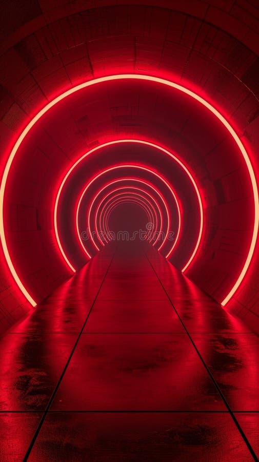 A Striking, Radiant Crimson Neon Tunnel with a Series of Concentric ...