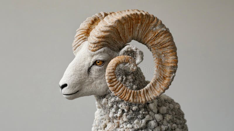 Majestic Ram with Large Curved Horns Showcasing Textured Wool on a ...