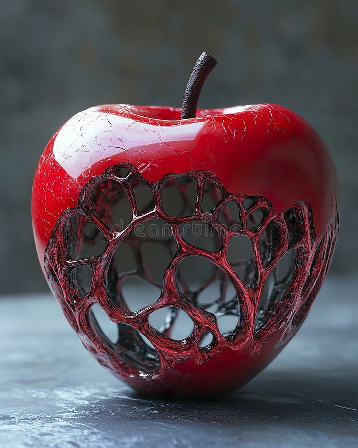 Red Apple Sculpture with Intricate Internal Structure Stock Image ...