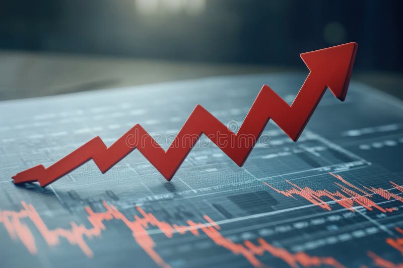 A Dramatic Red Downward Arrow Plunging through Financial Data on a ...