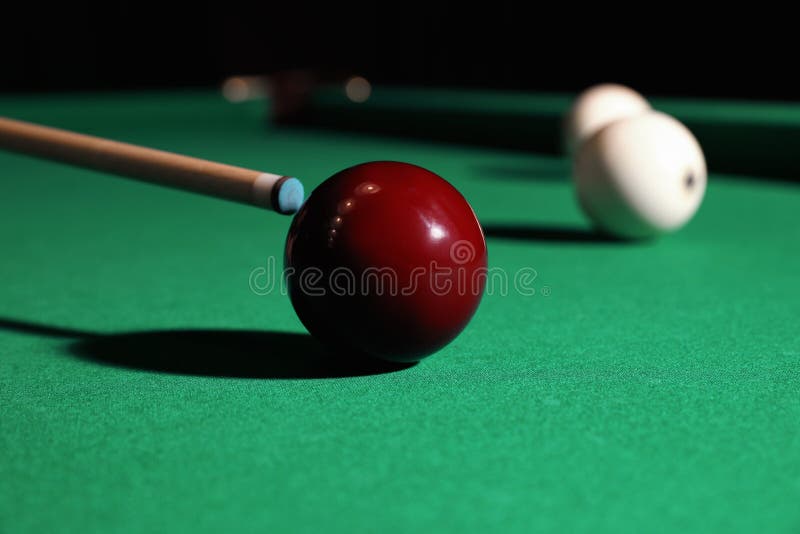 Striking Red Billiard Ball with Cue Stock Photo - Image of lifestyle ...