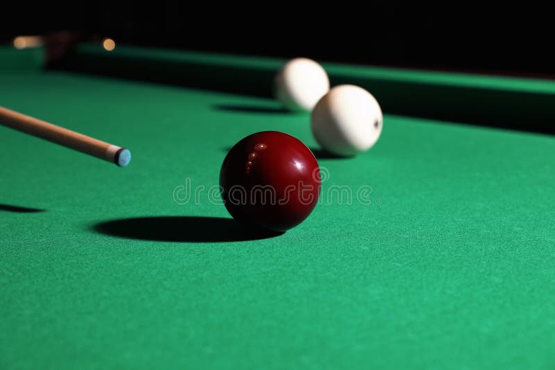 Striking Red Billiard Ball with Cue Stock Photo - Image of snooker ...