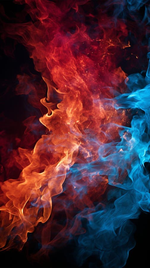 Striking Red and Blue Fire Emerges from the Black Backdrop Stock ...