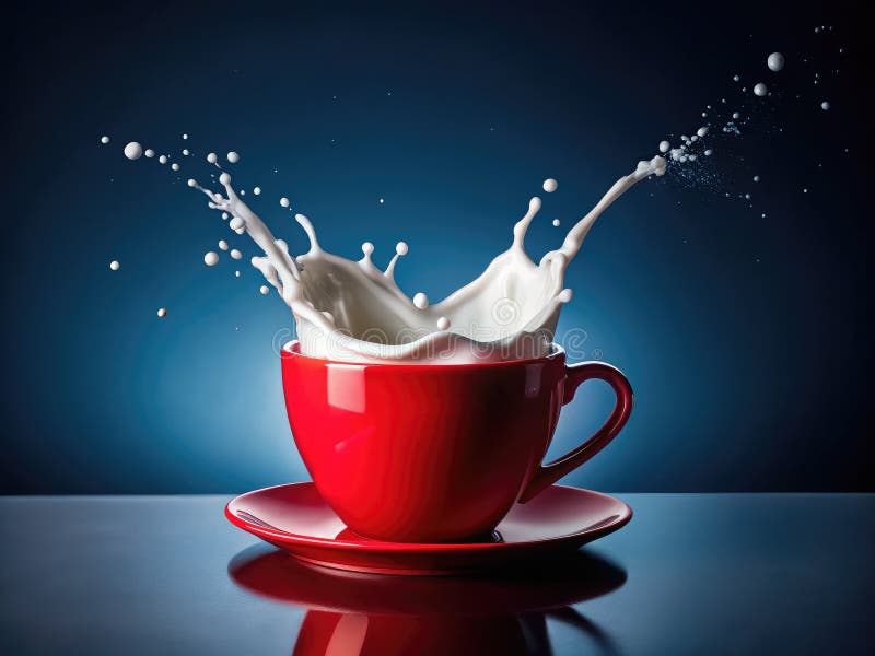 Striking Red Ceramic Cup Filled with a Splash of White Liquid a ...