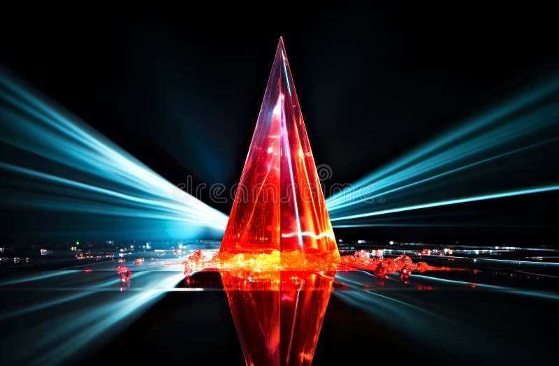 Striking Red Crystal Pyramid with Blue Laser Beams in Futuristic ...