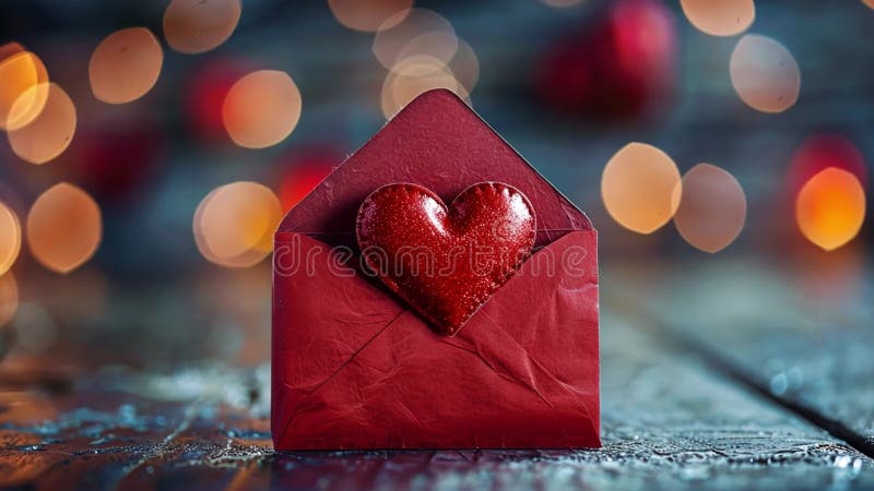 Red Envelope with Heart Ornament and Blurred Festive Lights ...