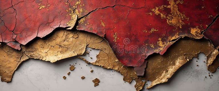 Striking Red and Gold Texture with Cracked Surface Revealing Aged Layer ...