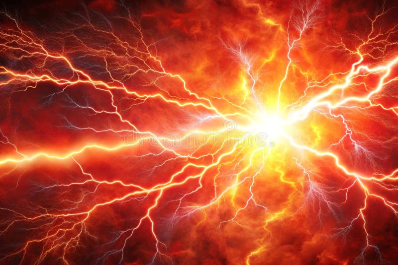 Red Lightning: a Fiery Electrical Energy Background Stock Illustration ...
