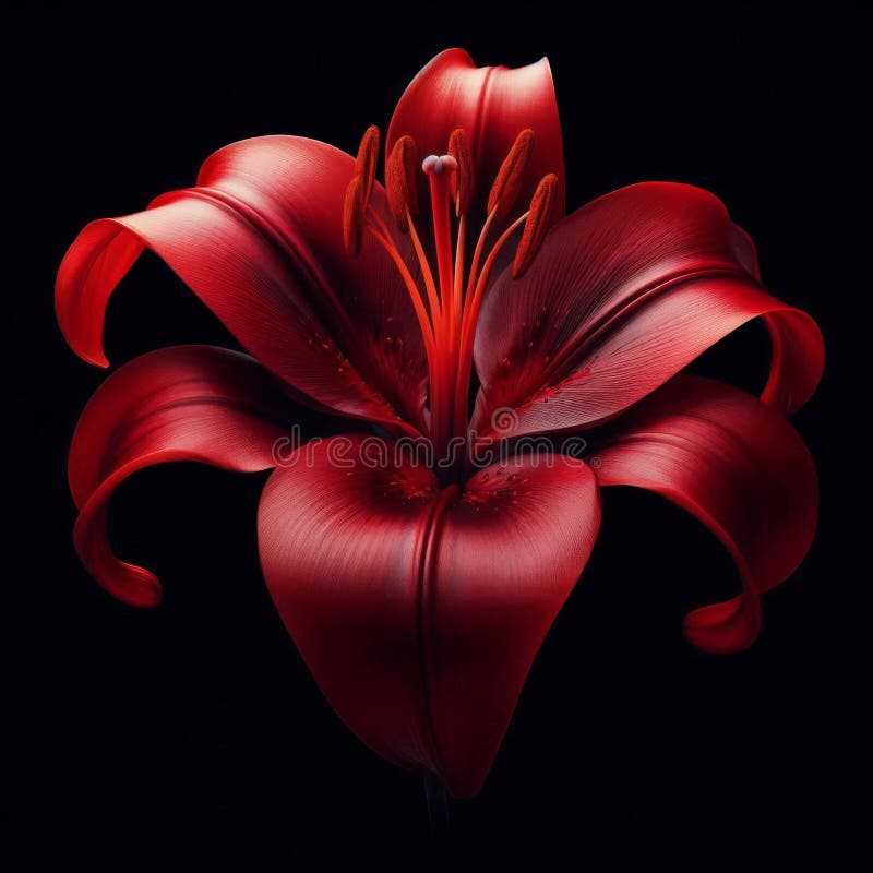 Striking Red Lily Flower on a Solid Black Background Stock Illustration ...