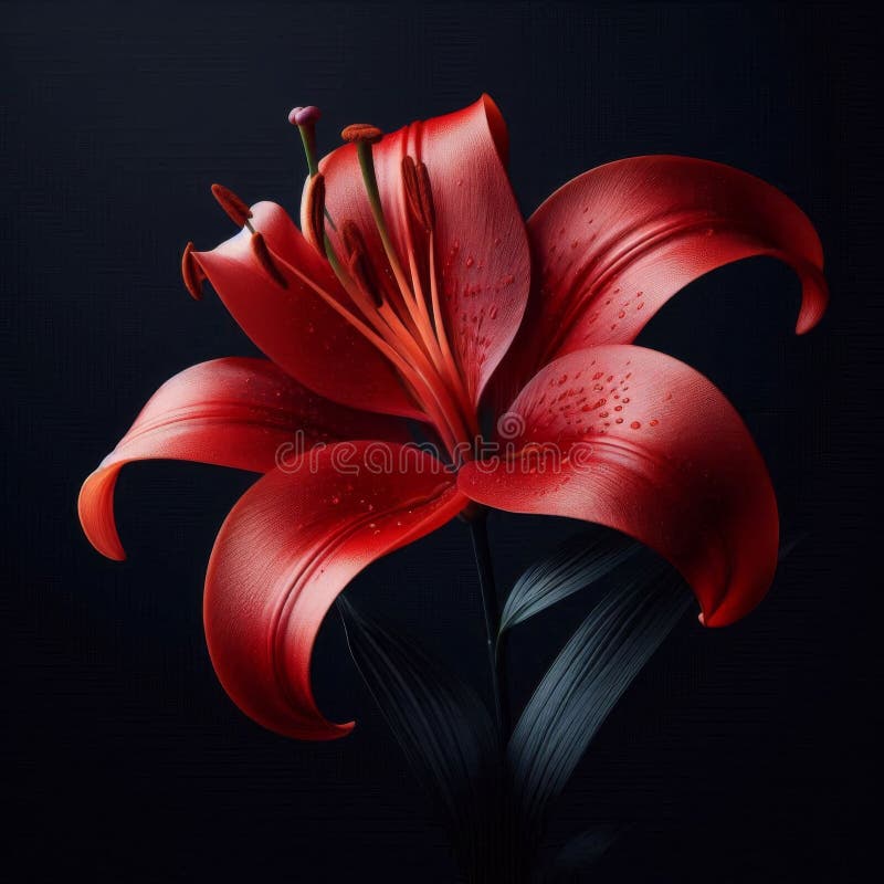 Striking Red Lily Flower on a Solid Black Background Stock Illustration ...
