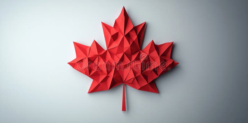 A Striking Red Maple Leaf Made with Geometric Shapes Stands Out Against ...