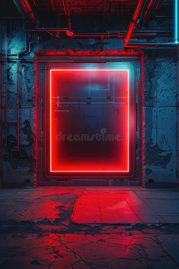 A Striking Red Neon Frame in a Dimly Lit Room. Perfect for Adding a Pop ...