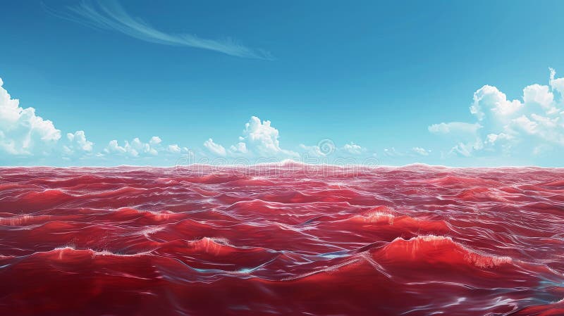 A Striking Red Ocean Under a Vivid Blue Sky Stock Illustration ...