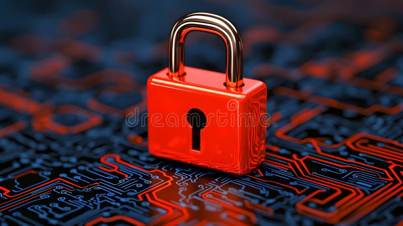 A Striking Red Padlock Over a Detailed Circuit Board Background ...
