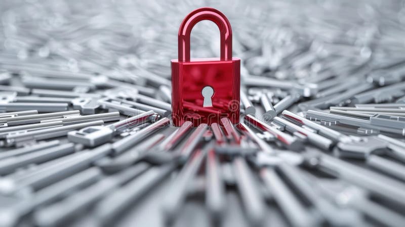 A Striking Red Padlock Stands Out among Silver Keys, Representing ...