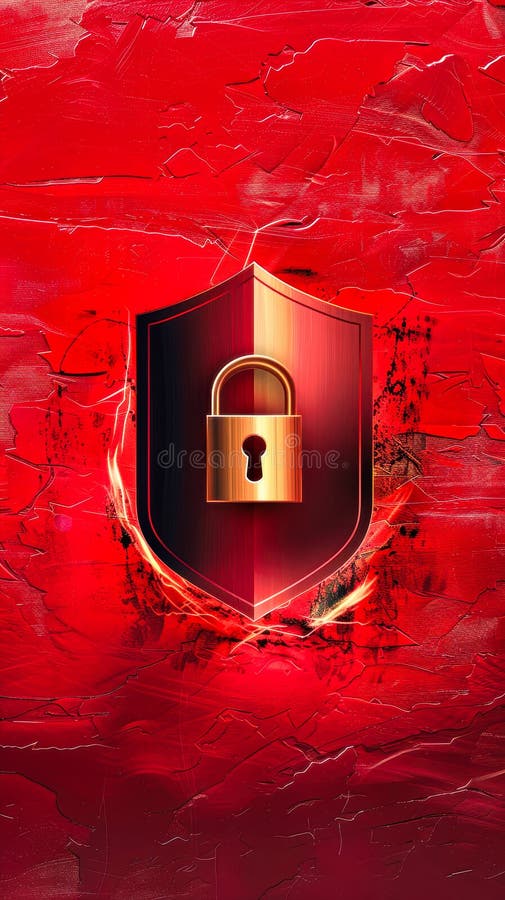 A Striking Red Shield Emblem Featuring a Golden Padlock Symbolizing ...