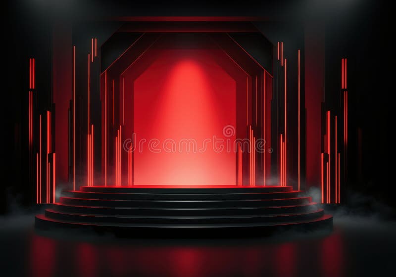 Dramatic Red Stage with Illuminated Columns and a Spotlight Effect ...