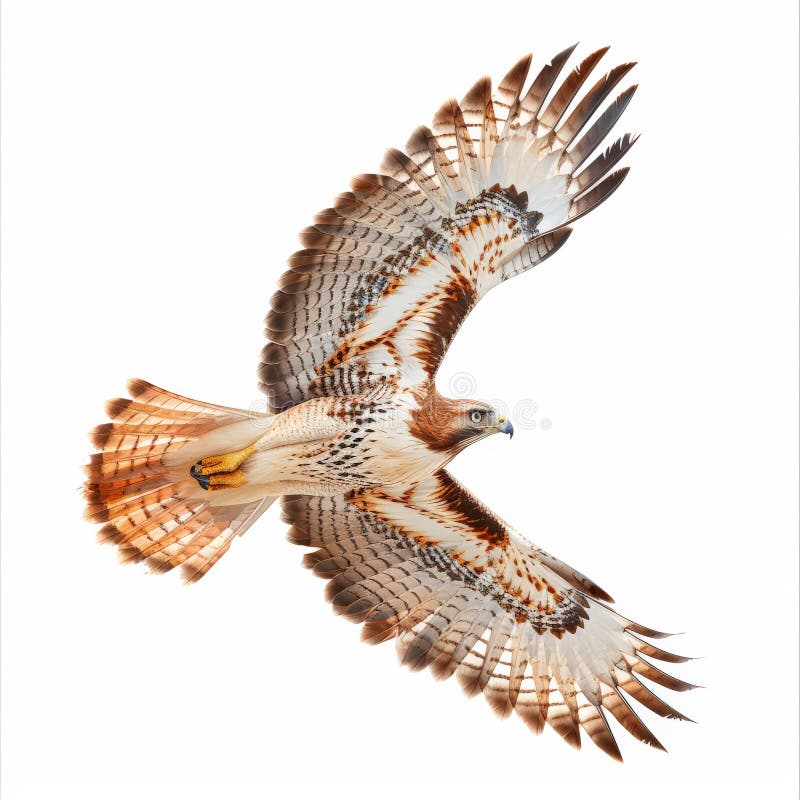 A Striking Red-tailed Hawk in Mid-flight, Wings Fully Spread and Eyes ...