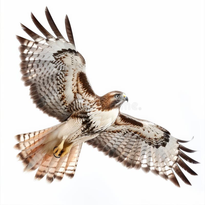 A Striking Red-tailed Hawk in Mid-flight, Wings Fully Spread and Eyes ...