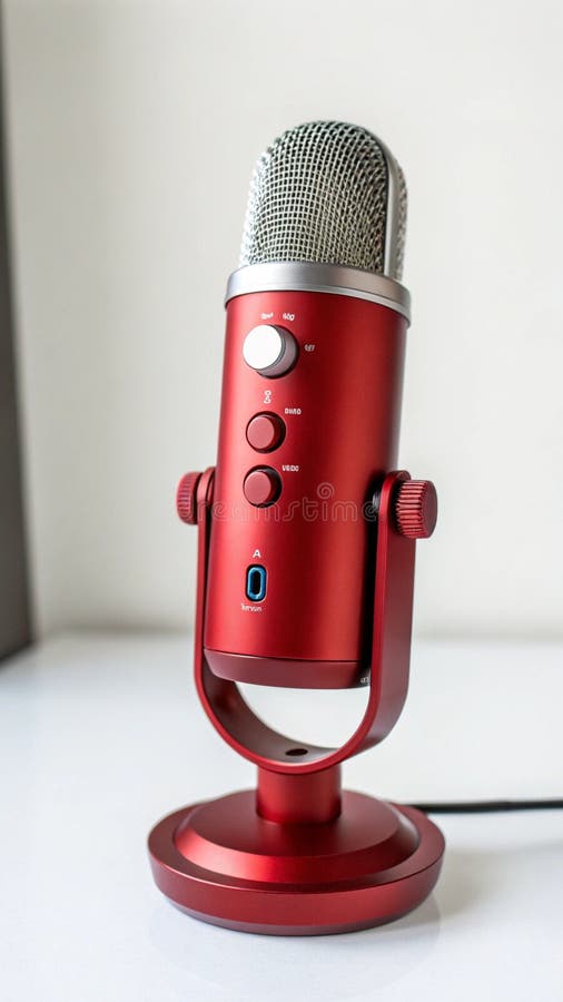 Red USB Microphone with Volume and Gain Controls on a Stand Audio ...